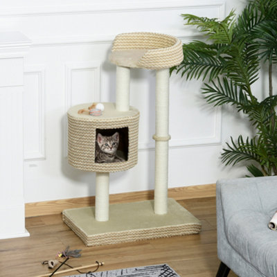 PawHut 96cm Multi-Level Cat Tree Tower Jute Scratching Post Activity ...