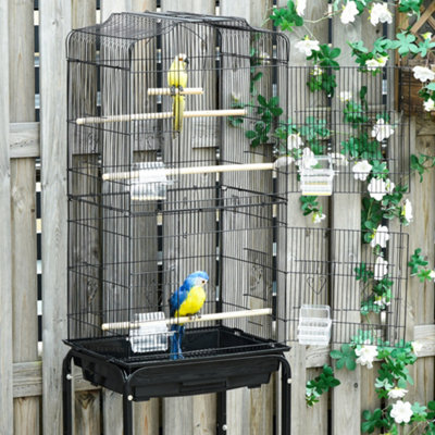 PawHut Bird Cage for Budgie Finch Canary Parakeet W Stand Sliding Tray Black