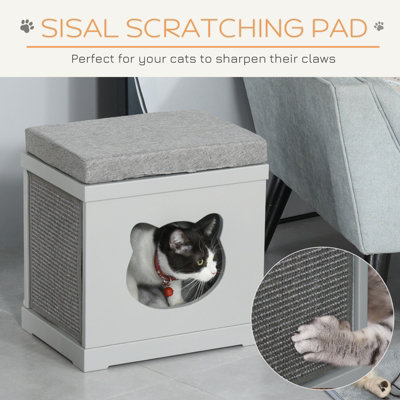 PAWHUT CAT HOUSE BED KITTEN CAVE CUBE INDOOR W/SOFT CUSHION SISAL ...