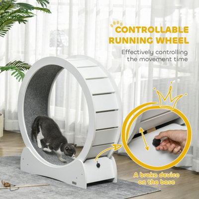 PawHut Cat Treadmill 30 Wooden Cat Running Wheel with Brake White