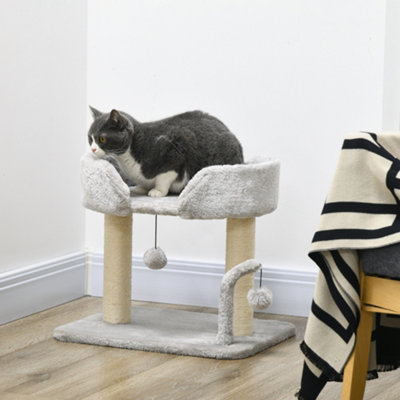PawHut Cat Tree Tower Scratcher with Bed for Indoor Cats, Light Grey