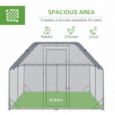 PAWHUT CHICKEN RUN W/ ROOF, WALK IN CHICKEN COOP FOR 10-12 CHICKENS ...