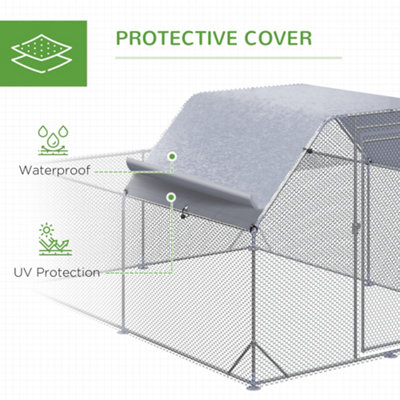 PAWHUT CHICKEN RUN W/ ROOF, WALK IN CHICKEN COOP FOR 10-12 CHICKENS ...