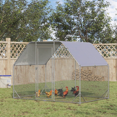 PawHut Chicken Run W/ Roof, Walk In Chicken Coop for 4-6 Chickens, Hen ...
