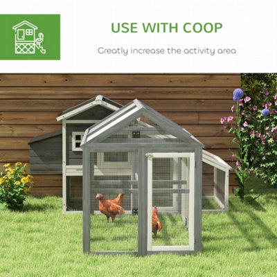 PawHut Chicken Run, Wooden Chicken Coop w/ Combinable Design - Grey