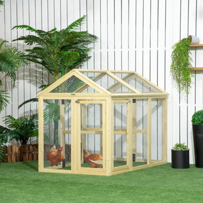PawHut Chicken Run, Wooden Chicken Coop w/ Combinable Design-Natural ...