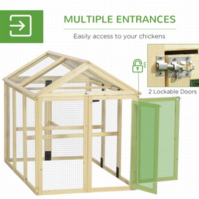 PawHut Chicken Run, Wooden Chicken Coop w/ Combinable Design-Natural ...
