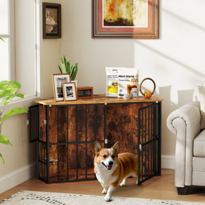 PawHut Corner Dog Crate Furniture with 2 Bowls for Small & Medium Dogs