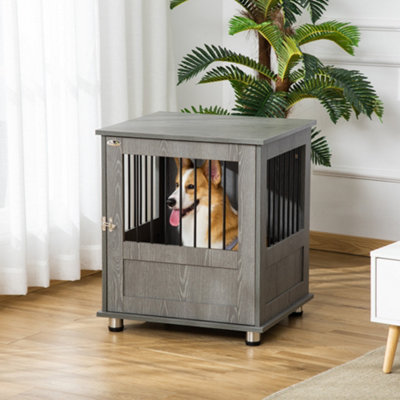 PawHut Dog Crate Kennel Cage for Small Dog, Indoor End Table, Grey