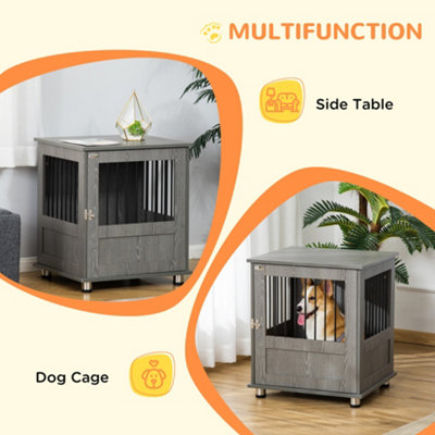 PawHut Dog Crate Kennel Cage for Small Dog, Indoor End Table, Grey