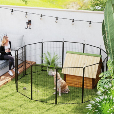 PawHut Dog Pen, 12-Panel Puppy Pen for Large Dogs, 100Hcm, Black