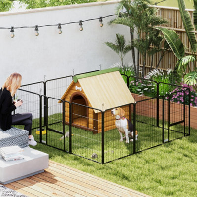 PAWHUT DOG PEN, 12-PANEL PUPPY PEN FOR MEDIUM DOGS, 80CM HIGH, BLACK