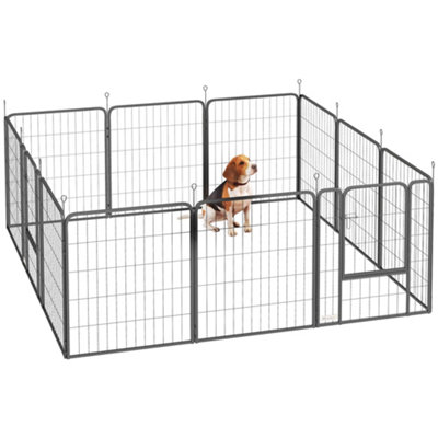 PAWHUT DOG PEN, 12-PANEL PUPPY PEN FOR MEDIUM DOGS, 80CM HIGH, BLACK