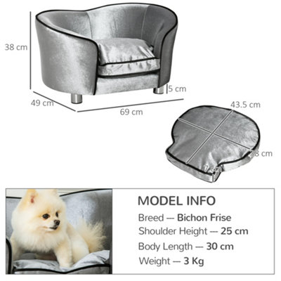 PawHut Dog Sofa Pet Chair, Kitten Bed Couch w/ Wooden Frame, Removable ...