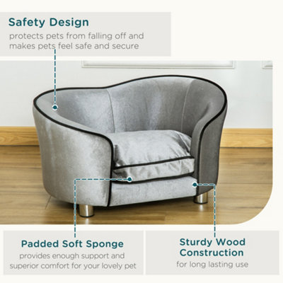 PawHut Dog Sofa Pet Chair, Kitten Bed Couch w/ Wooden Frame, Removable ...