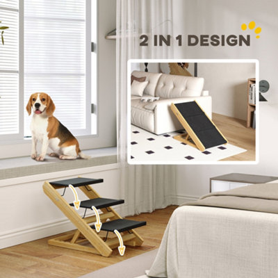 PAWHUT DOG STEPS DOG RAMP, 3-STEP ADJUSTABLE HEIGHT PET STAIRS FOR ...