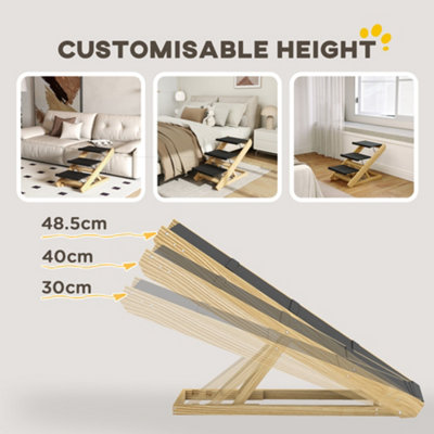 PAWHUT DOG STEPS DOG RAMP, 3-STEP ADJUSTABLE HEIGHT PET STAIRS FOR ...