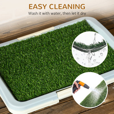 PawHut Dog Toilet Indoor w/ Artificial Grass, Grid Panel, Tray, 46.5 x 34cm
