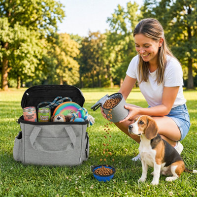 PawHut Dog Travel Bag with Two Food Containers and Silicone Collapsible ...