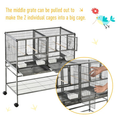 PAWHUT DOUBLE ROLLING BIRD CAGE WITH REMOVABLE METAL TRAY AND STORAGE SHELF