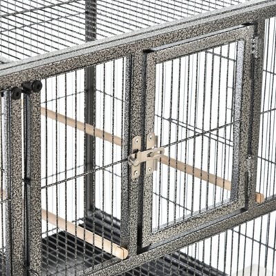 PAWHUT DOUBLE ROLLING BIRD CAGE WITH REMOVABLE METAL TRAY AND STORAGE SHELF