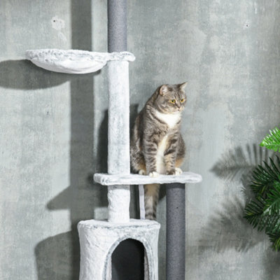 PawHut Floor to Ceiling Cat Tree with Scratching Post Height Adjustable ...