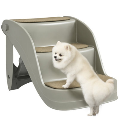 PawHut Foldable Pet Stairs 3 Steps with Non-slip Mats for Small Dogs, Grey