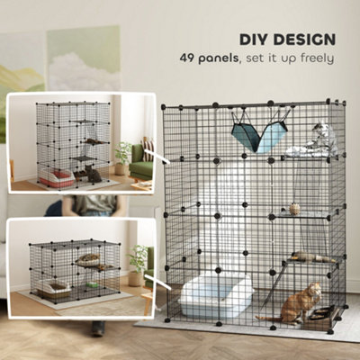 PawHut Four-Tier Indoor Cat Cage, DIY Cat Playpen with Hammock, Ramps