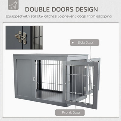 PawHut Furniture-Style Dog Crate w/ Two Lockable Doors, for Small ...