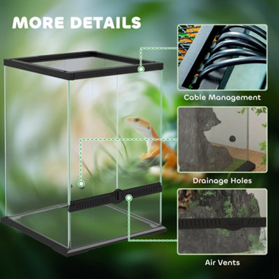 PawHut Glass Reptile Terrarium, 40L Vivarium for Lizards, Frogs, Snakes ...