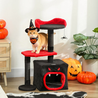 PawHut Gothic Cat Tree with Scratching Posts, Black, Halloween