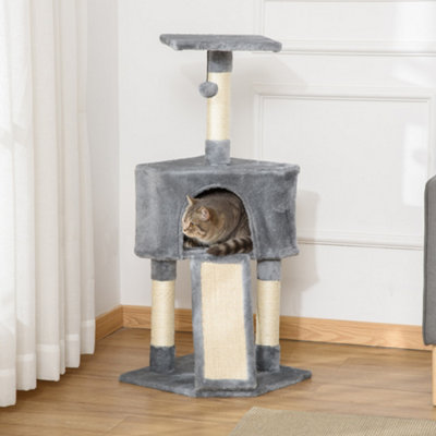 PawHut Kitten Tower Corner Cat Tree w/Scratching Post House Ladder Toy Grey