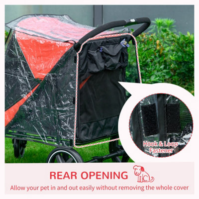 PawHut One-Click Foldable Pet Travel Stroller with Rain Cover for M L ...