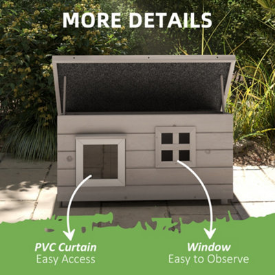 PawHut Outdoor Cat House with Openable Top, Asphalt Roof, Window, Grey