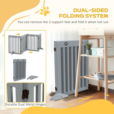 PawHut Pet Gate Foldable Fence Freestanding Dog Barrier w/ Support Feet ...