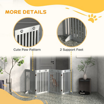 PawHut Pet Gate Foldable Fence Freestanding Dog Barrier w/ Support Feet ...