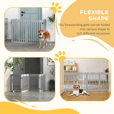 PawHut Pet Gate Foldable Fence Freestanding Dog Barrier w/ Support Feet ...