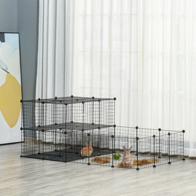 PawHut Pet Playpen with Door, Guinea Pigs Mesh Cage for Small Animal, Black