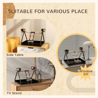 PawHut Portable Bird Stand Resting Stainless Steel Base Wood Perch ...