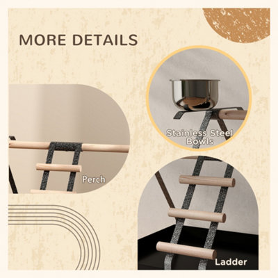 PawHut Portable Bird Stand Resting Stainless Steel Base Wood Perch ...