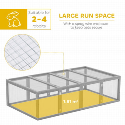 PawHut Rabbit Hutch Cage, Wooden Outdoor Run with Openable Roof, Grey