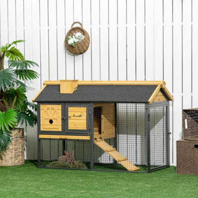 PawHut Rabbit Hutch, Guinea Pig Hutch 2 Tiers w/Tray & Ramp, for 1-2 ...