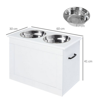PawHut Raised Pet Bowls w/ Storage, Two Stainless Bowls, Elevated Base ...
