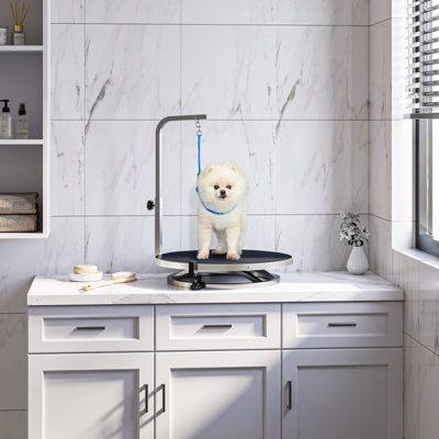 PawHut Round Pet Grooming Table Rotatable Dog Drying Table Adjustable ...