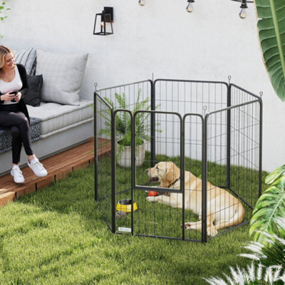 PawHut Six-Panel Dog Playpen with Door, for Indoor, Outdoor, 100cm Tall