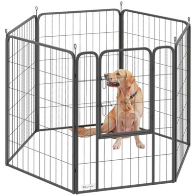 PawHut Six-Panel Dog Playpen with Door, for Indoor, Outdoor, 100cm Tall