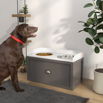 PawHut Stainless Steel Raised Dog Bowl w/ 21L Storage Drawer, for Large ...