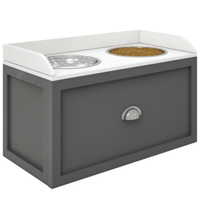 PawHut Stainless Steel Raised Dog Bowl w/ 21L Storage Drawer, for Large ...