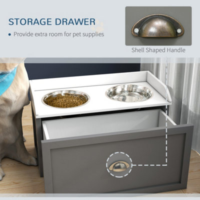 PawHut Stainless Steel Raised Dog Bowl w/ 21L Storage Drawer, for Large ...