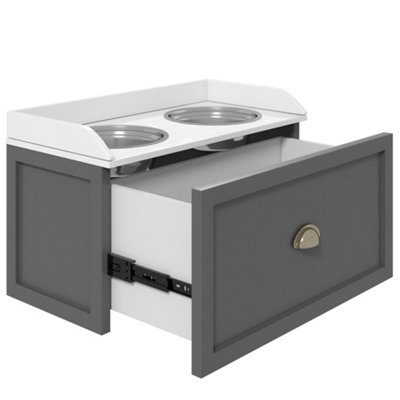 PawHut Stainless Steel Raised Dog Bowl w/ 21L Storage Drawer, for Large ...